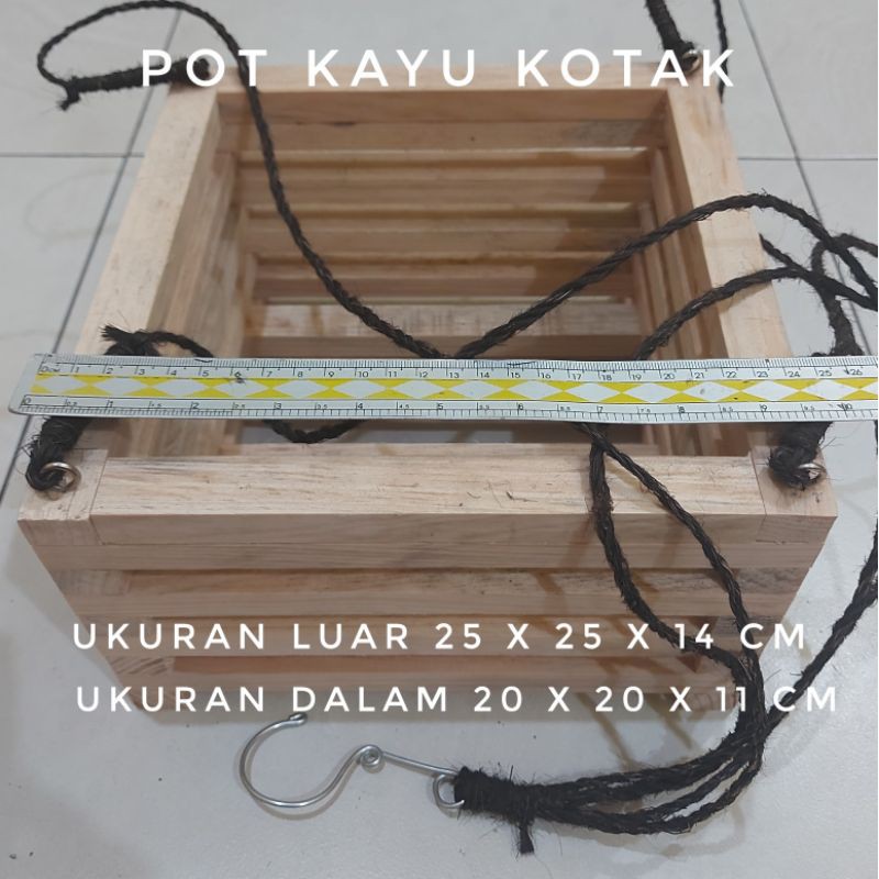 Jual Pot Kayu Kotak 25 x 25 cm Tali Kawat /Pot Anggrek Vanda/ Pot ...