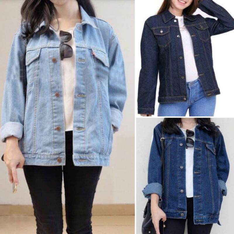 Jual ARD JAKET JEANS DENIM WANITA HITAM TEBAL / JAKET LEVIS / JAKET ...