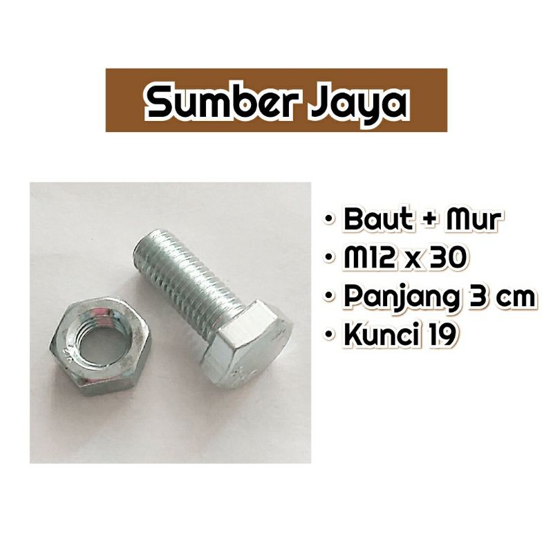 Jual Mur Baut M12 x 30 Kunci 19 Panjang 3 cm | Shopee Indonesia