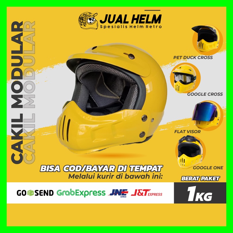 Jual Helm Cakil Modular Kuning Glossy | Helm Retro | Full Face | Jual ...