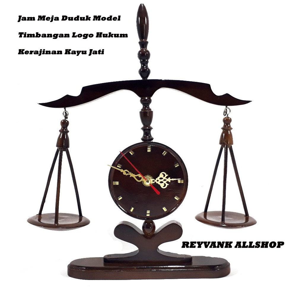 Jual Jam Meja Duduk Model Timbangan Logo Hukum Kerajinan Kayu Jat ...