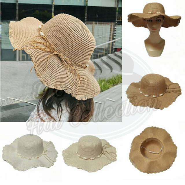 Jual Topi Pantai Gelombang Import Manik Kayu Tali Kecil Topi Fashion Wanita | Shopee Indonesia