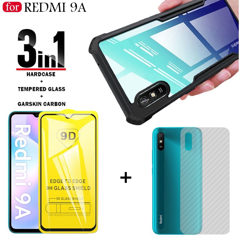 Jual Paket 3 IN 1 Redmi 9A 9 Hardcase + Tempered Glass + Graskin | Shopee Indonesia