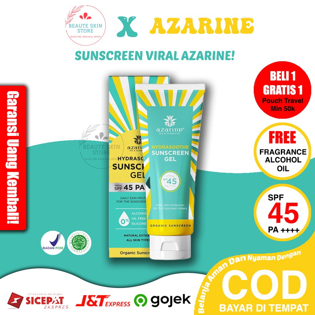 Jual AZARINE Hydrasoothe Sunscreen Gel SPF45 PA++ Azzarine Suncreen New ...