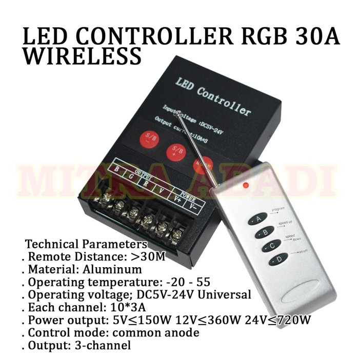 Jual LED Controller Aluminium LED Strip RGB DC 5-24V 30A + Remote ...