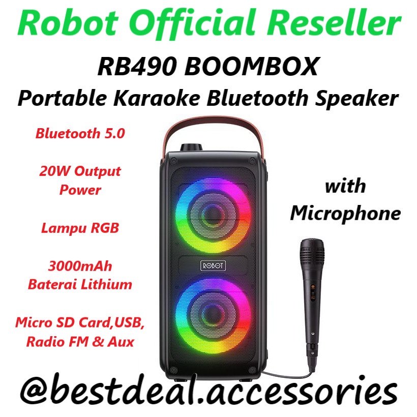 Jual Robot RB490 BOOMBOX Portable Bluetooth Karaoke Bluetooth Speaker ...