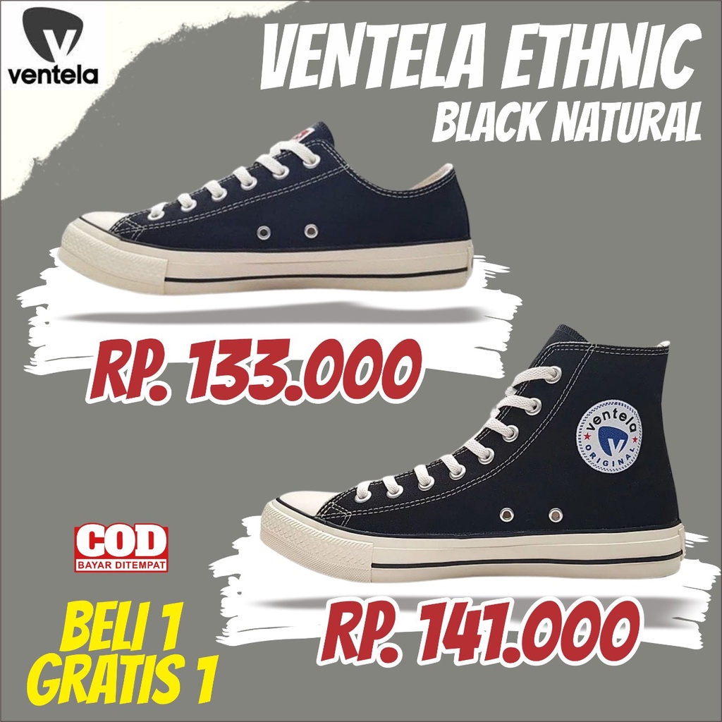 Jual Sepatu Ethnic Ventela 70s Black Natural High Low Original Sneakers Casual Vantela Ventella ...
