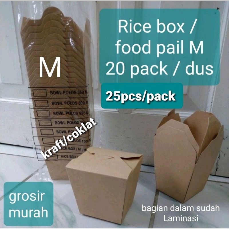Jual #ECR2# HARGA TURUN...Rice box / food pail M Kraft/Coklat, 25pcs ...