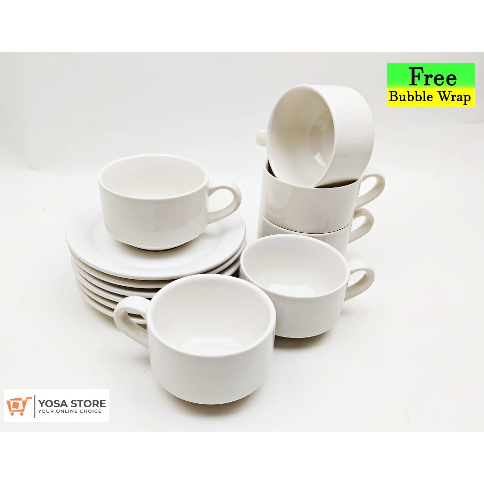 Jual Cangkir Set Keramik Hotel Teh Kopi Putih Polos 12 Pc - Premium ...