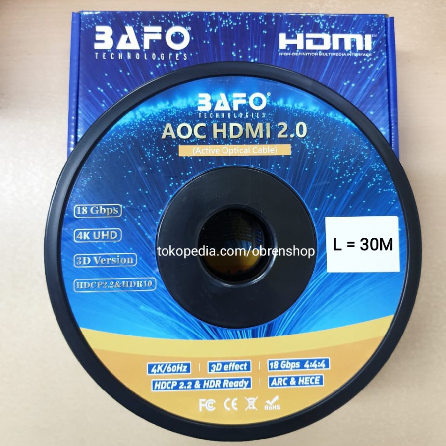 Jual BAFO KABEL HDMI FO FIBER OPTIC 30 METER V2.0 4K / HDMI FIBER OPTIC ...