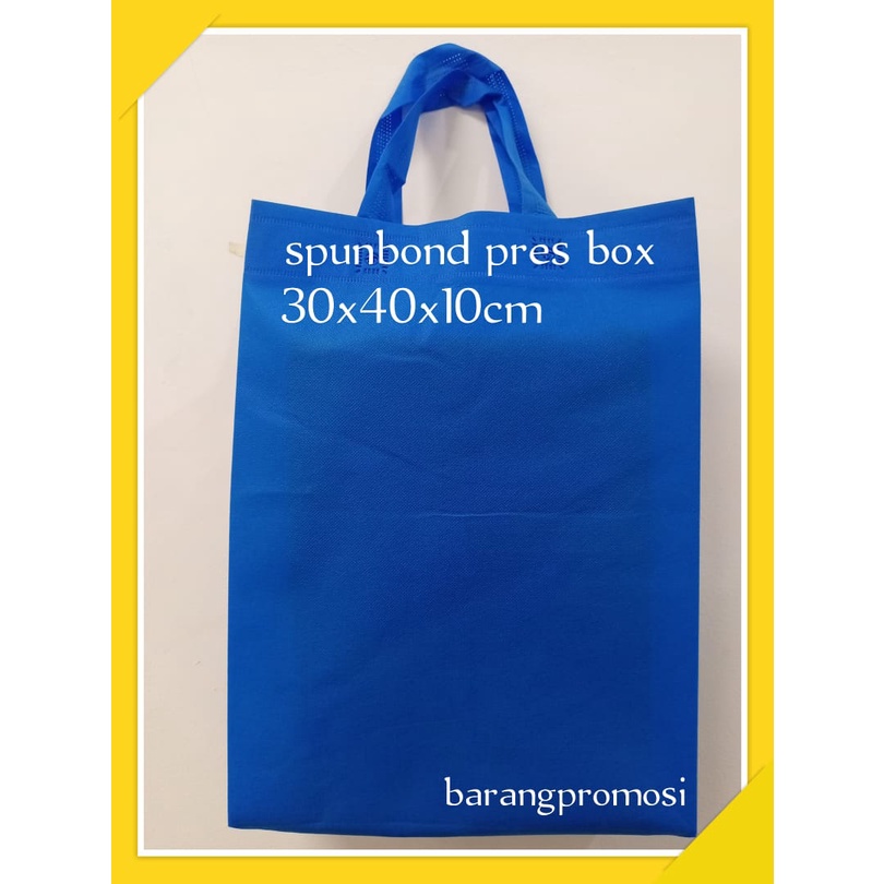 Jual Tas Kain Spunbond Press Box Ukuran 30x40x10 / Goodiebag Warna Biru ...