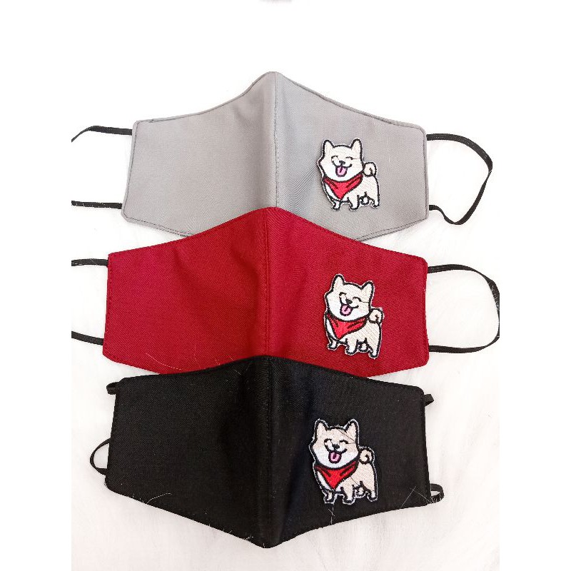 Jual masker kain 3 lapis puppy bordir anjing | Shopee Indonesia