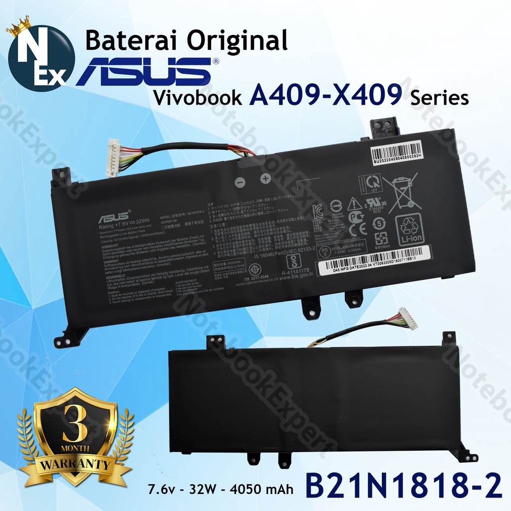 Jual Baterai Laptop Asus Vivobook A409-X409 Series ORIGINAL (B21N1818-2) | Shopee Indonesia