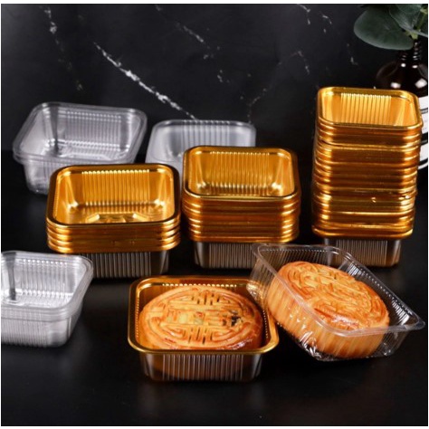 Jual Tray Mika Mooncake Kotak Bulat Plastik Gold / Alas Mika Plastik ...