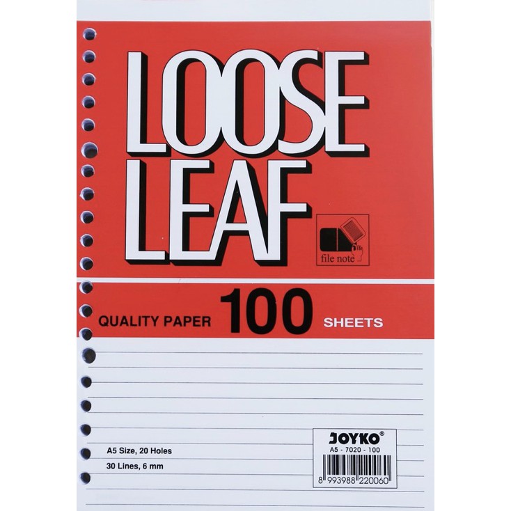 Jual LOOSE LEAF JOYKO KERTAS BINDER REFILL BERGARIS PUTIH ISI 100 A5 RING 20 LUBANG 30 GARIS PER ...