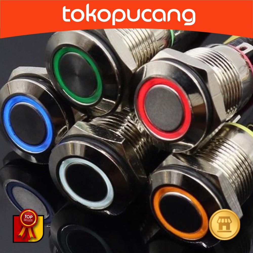 Jual Push ON LED metal switch 12mm nickel iluminated 12V Nikel ...