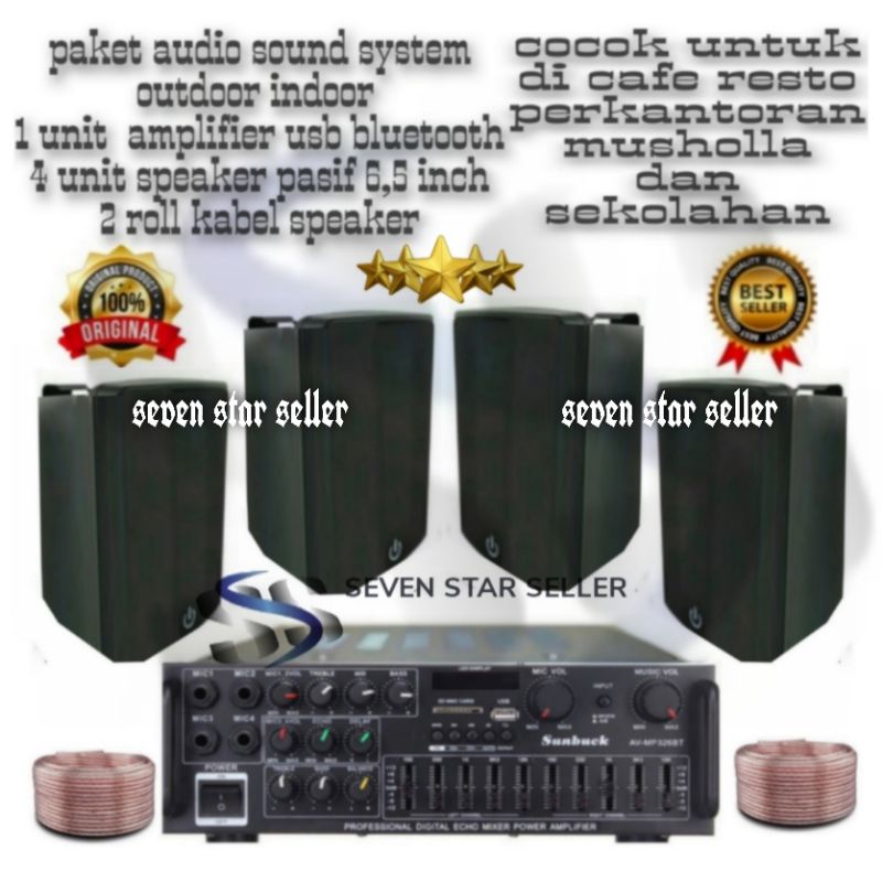 Jual paket audio sound system 1 unit amplifier 4 titik speaker 6,5 inch ...
