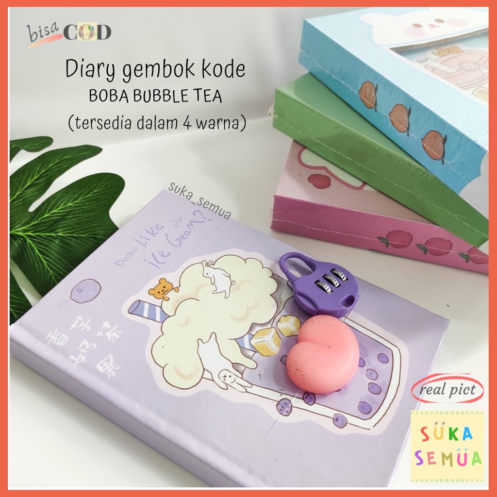 Jual Buku Diary ICE CREAM - BOBA BUBBLE TEA dalam box + gembok nomor ...