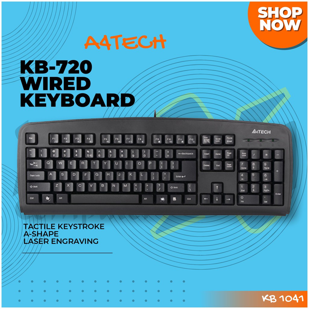 Jual A4Tech KB-720 Laser Inscribed Keys Tactile Keystroke Wired Smooth Keyboard | Shopee Indonesia