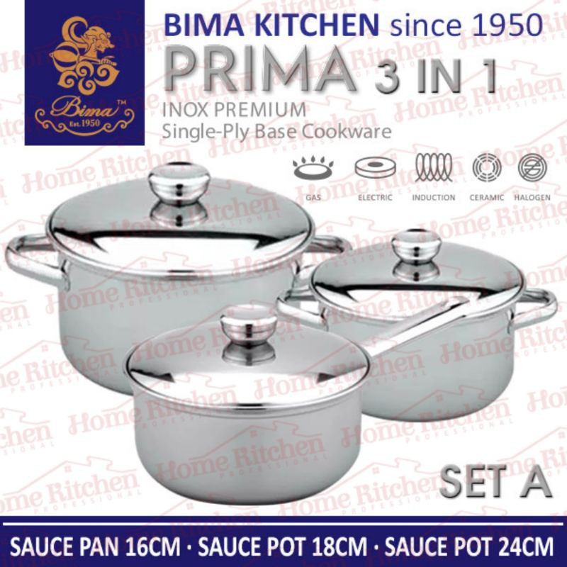 Jual Paket BIMA Prima Set Stainless 3 in 1 Sauce Pot Sauce Pan Set ...