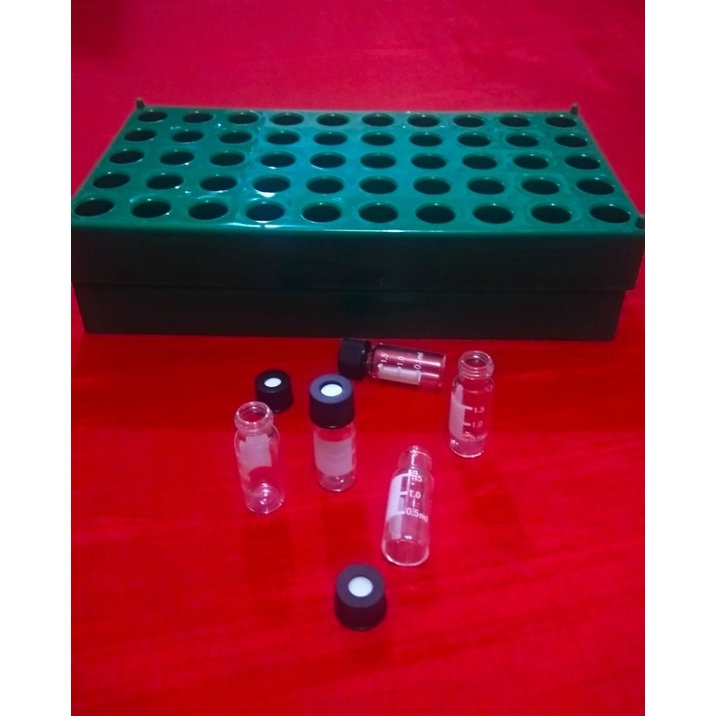 Jual Set Botol Sample Vial 2 ml CLEAR with PTFE Cap Lined Plus Rack ...