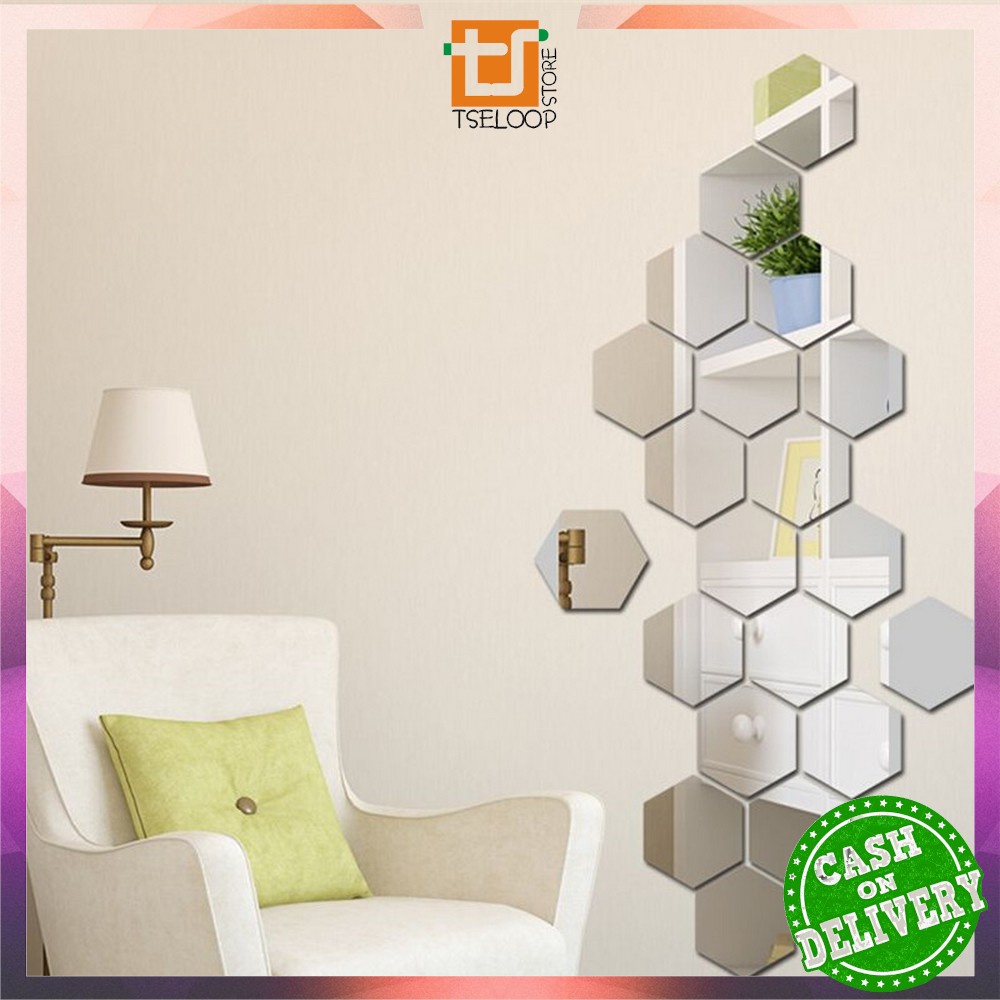 Jual OFM-K97 Stiker Cermin Rias Hexagonal Dinding Tempel Anti Pecah ...