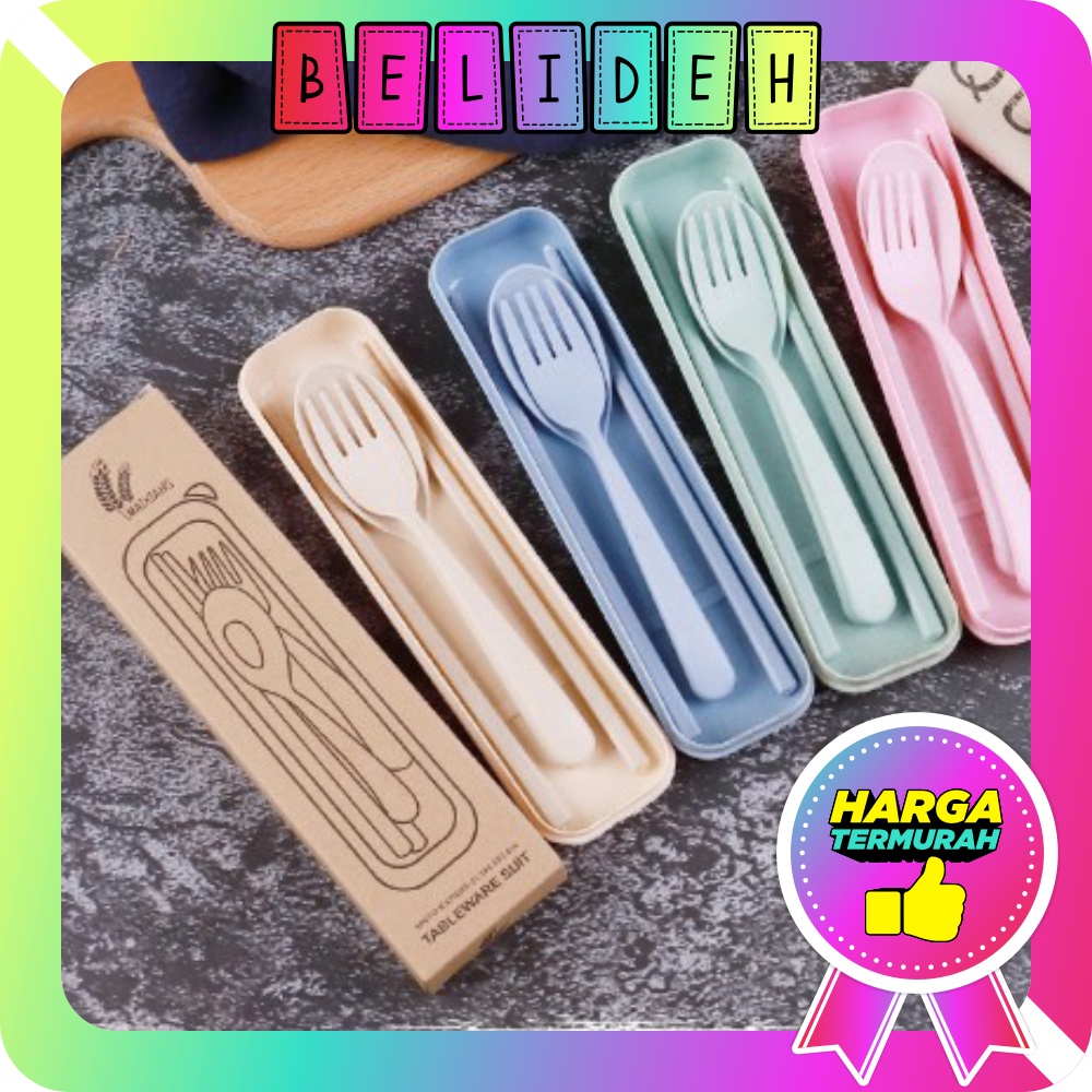 Jual ☛BELIDEH☚ Sendok Set Garpu Sumpit Sendok Set Portable Bahan Jerami ...