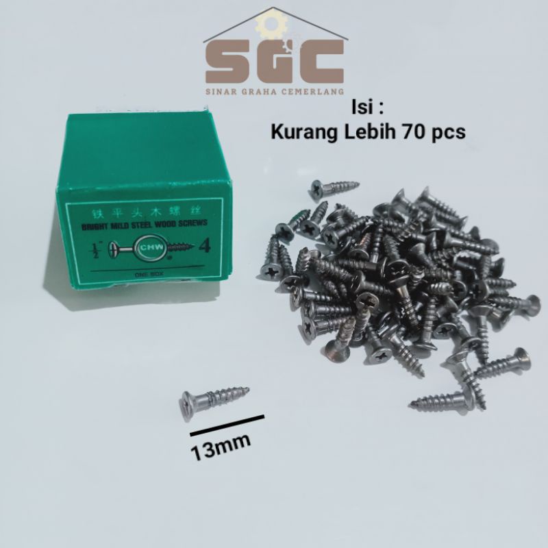Jual Sekrup 1/2" x 4 CHW Kotak Hijau | panjang Skrup 13mm (1,3 cm ...