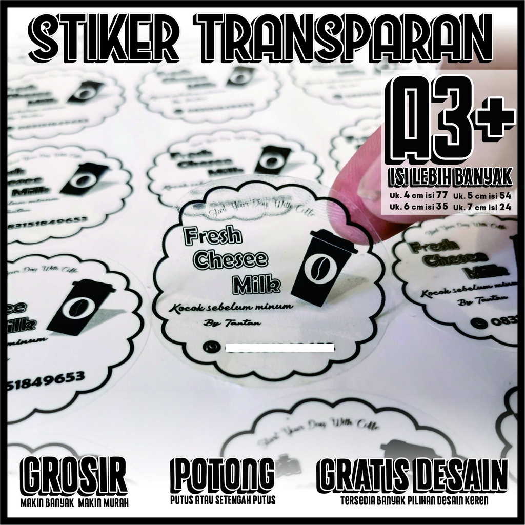 Jual Stiker Transparan A3+ label minuman makanan skincare kosmetik ...