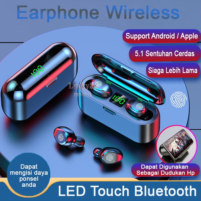 Jual Earphone TWS Wireless Earphone Nirkabel Headset Bluetooth LED Digital Tahan Air Gaming Hifi ...