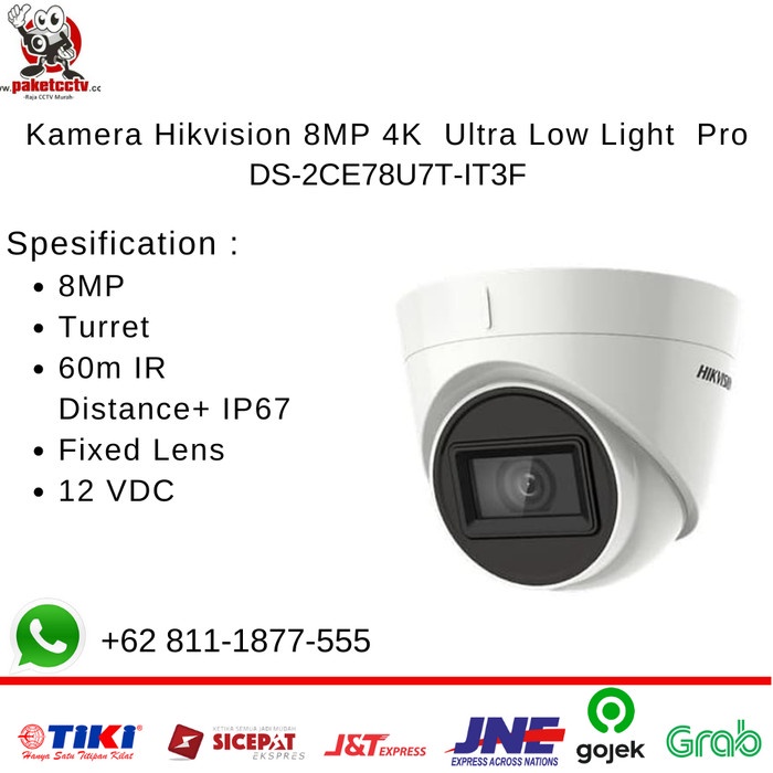 Jual Kamera CCTV Hikvision 8MP 4K Ultra Low Light Pro DS-2CE78U7T-IT3F ...