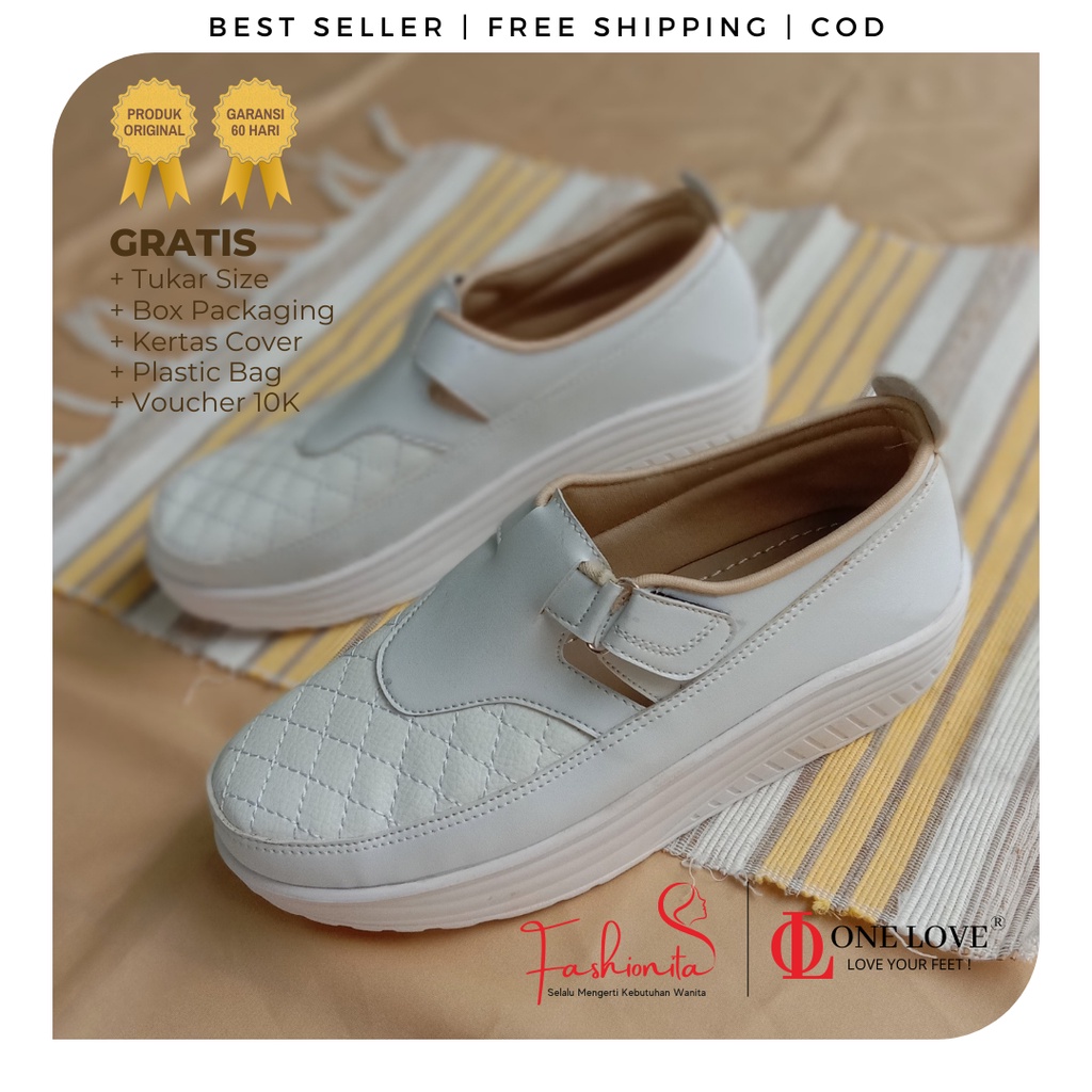 Jual One Love Sepatu Wedges Wanita Warna Putih Polos Wadges Branded ...