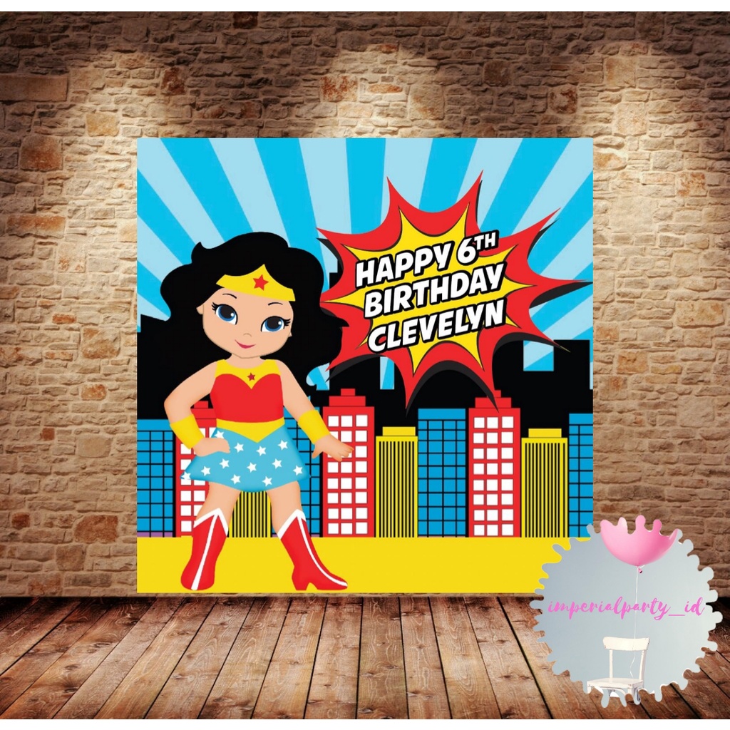 Jual Custom Happy Birthday Backdrop Banner Spanduk Ultah Wonder Woman ...