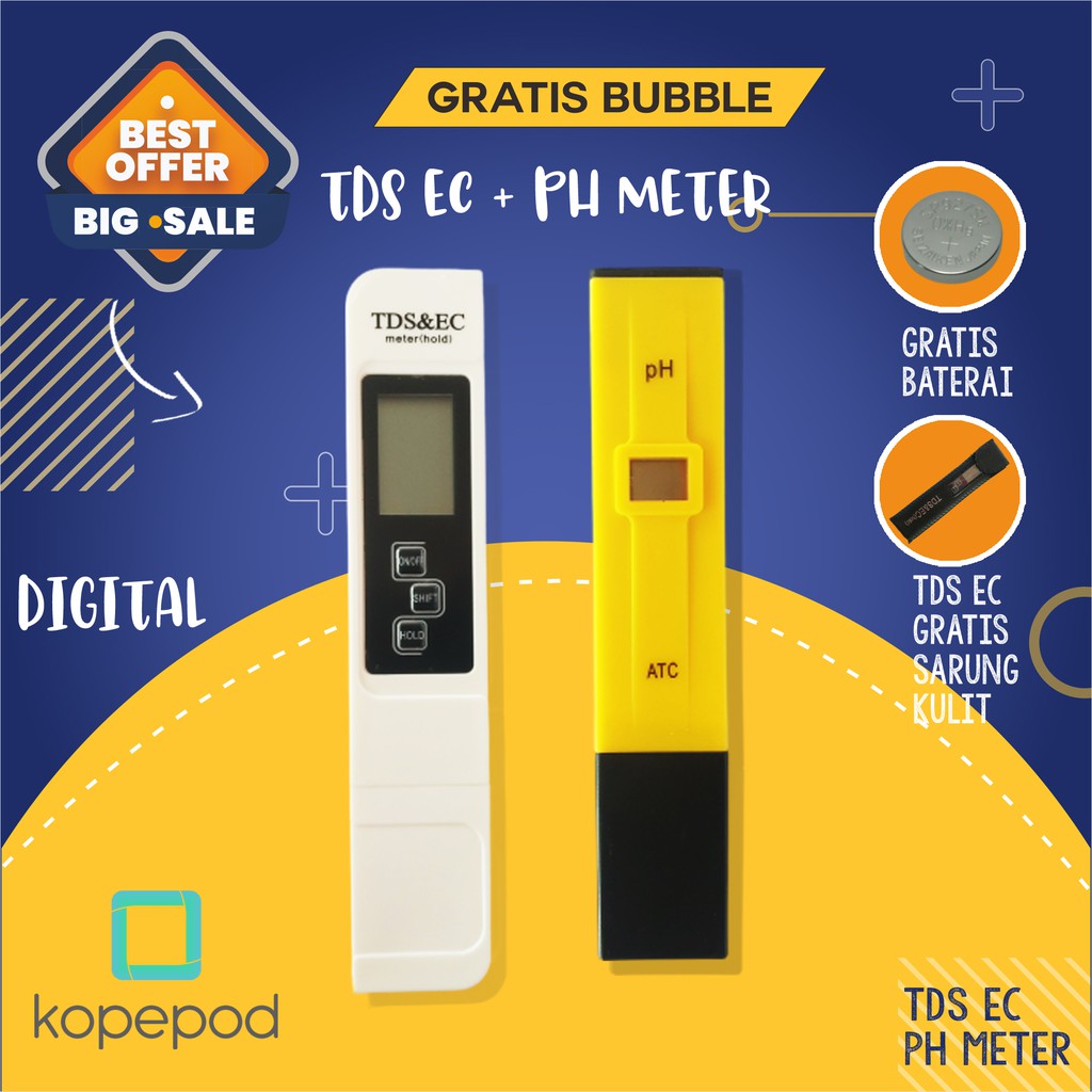Jual PH Meter dan TDS EC (PAKET) TDS Meter dan PH Meter PH Tester PH ...