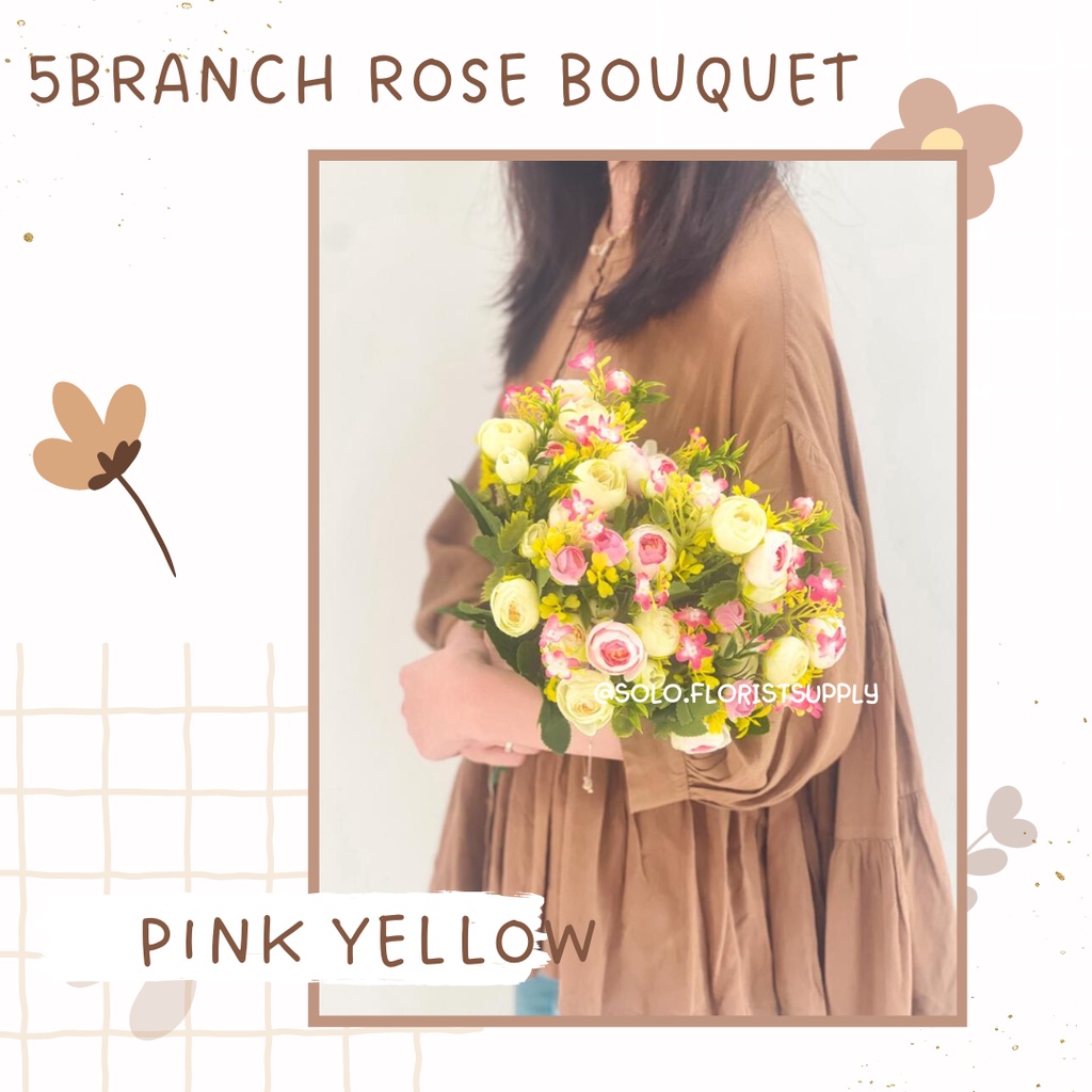 Jual 5 BRANCH ROSE BOUQUET KUNTUM BUNGA MAWAR KECIL HIAS ARTIFICIAL ...