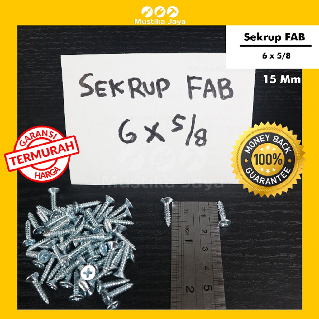 Jual (100 Pcs) Sekrup FAB 6 x 5/8 / 1.5 Cm Kepala Datar Flat Head Screw ...