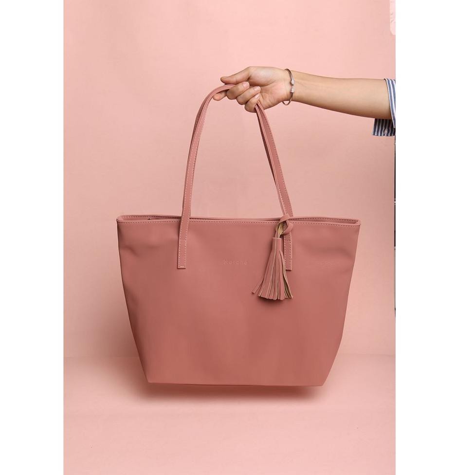 Jual Tas Wanita Totebag Ashley Zipper Dusty Pink Merche (KODE 2250 ...