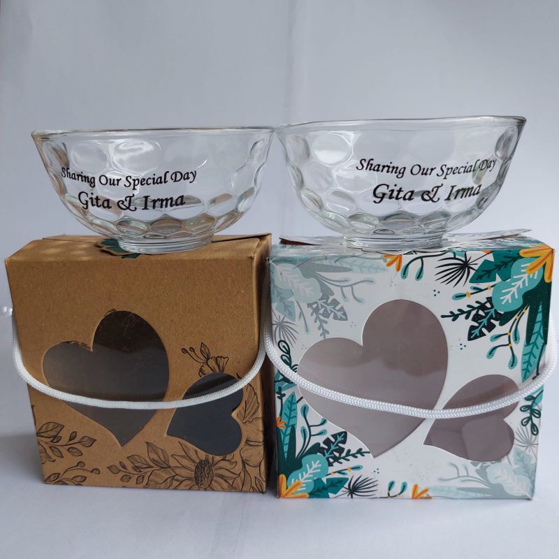 Jual Souvenir mangkok volkadot kemas box dan tali free sablon nama ...