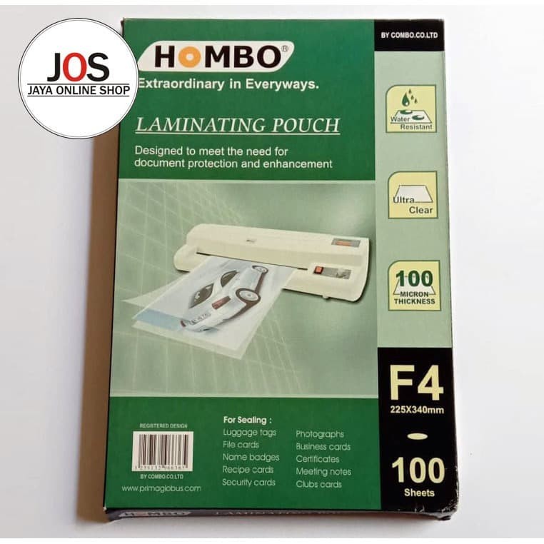 Jual Laminating Film Ukuran F4 Hombo / Laminating Pouch / Laminating ...