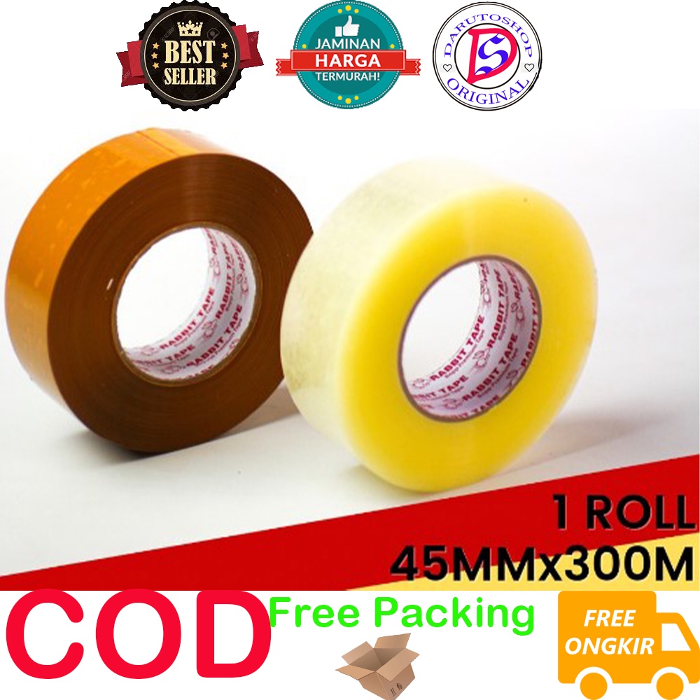 Jual Rabbit Lakban Bening Coklat 45 mm x 500 Yard 300 Meter Isolasi Packing Jumbo Besar Dan Kuat ...