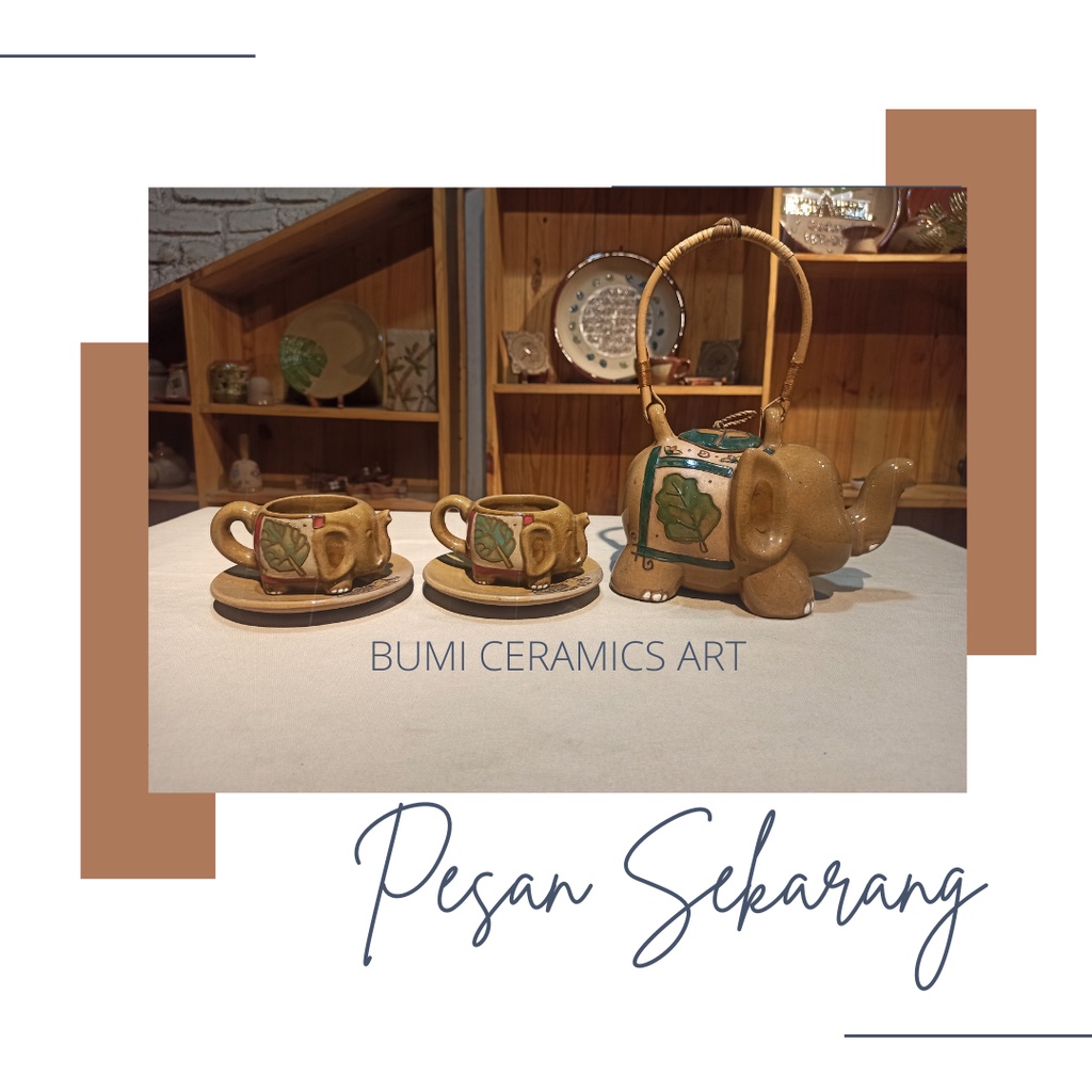 Jual BUMI CERAMICS ART - TEA SET KERAMIK MOTIF GAJAH UNIK DAN IMUT ...