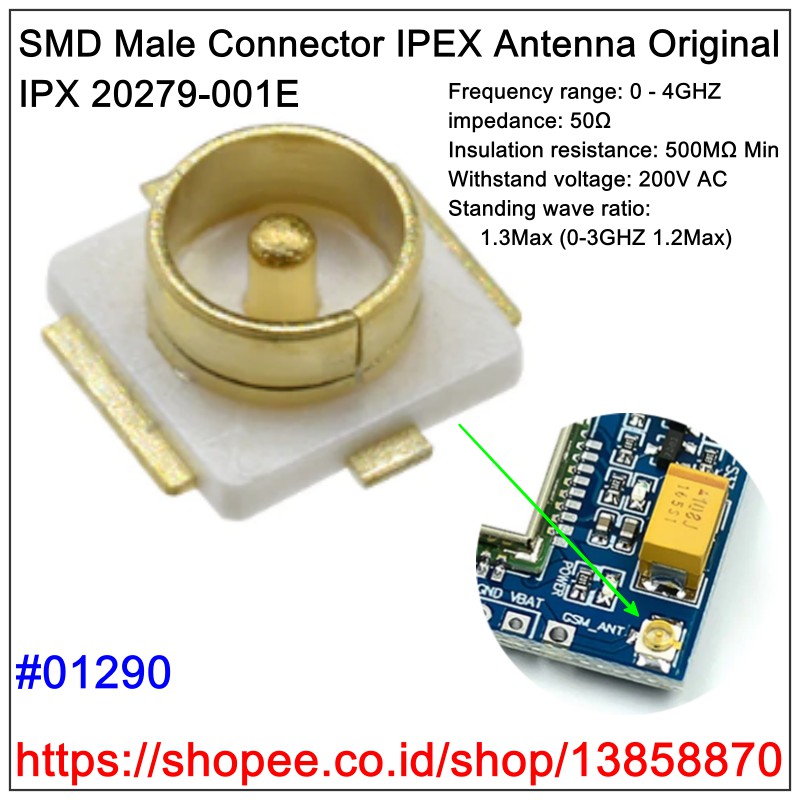 Jual IPEX Antenna Original IPX 20279-001E Connector U.FL SMD PCB RF ...