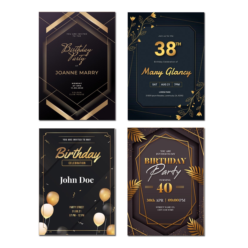 Jual Undangan ulang tahun mewah elegan black golden / undangan ultah ...