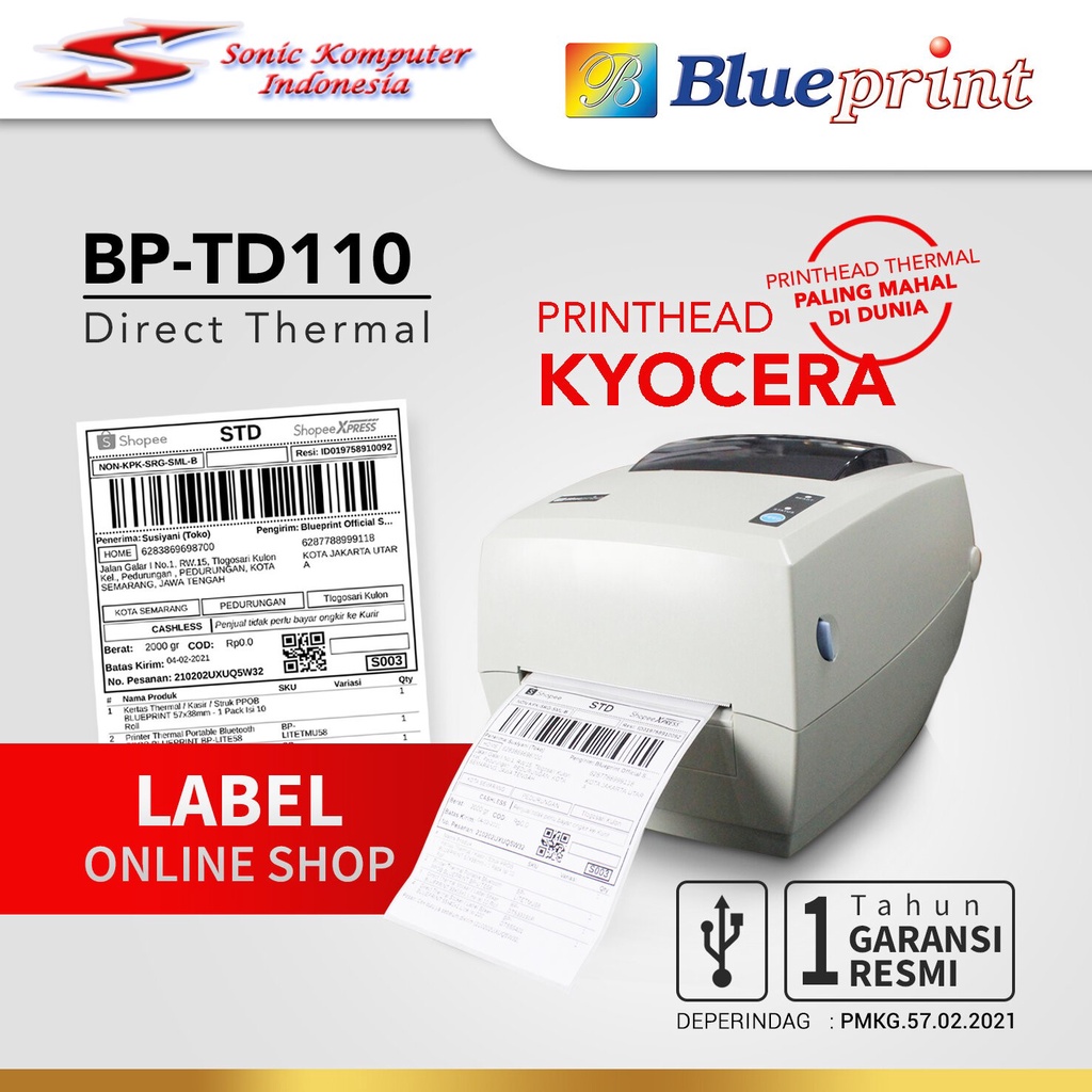 Jual Printer Barcode Thermal Blueprint TD110 USB Print Label Resi ...