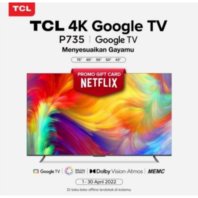 Jual LED 4K UHD Google TV 65" TCL 65P735 | 65P735 edgeless frame smart ...