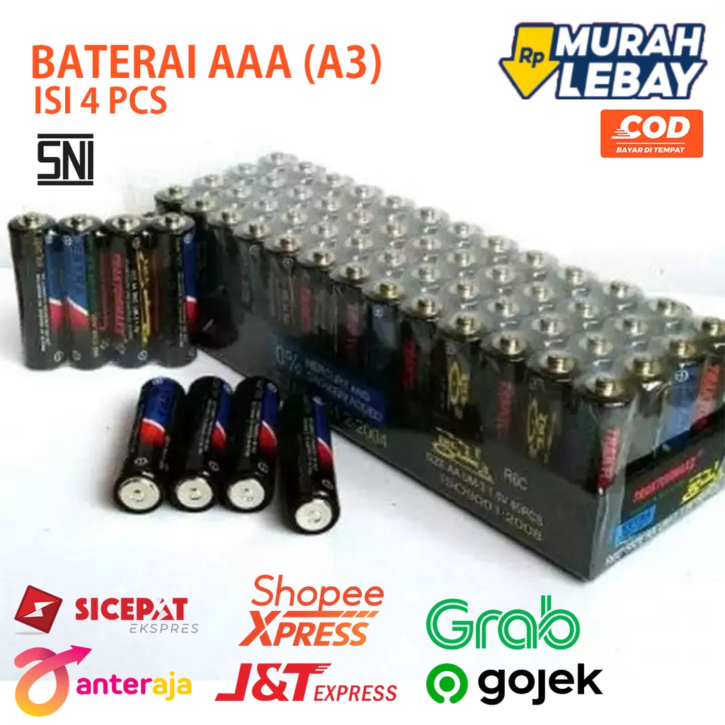 Jual Batre Baterai Battery AAA / A3 SNI murah (isi 4pcs) | Shopee Indonesia