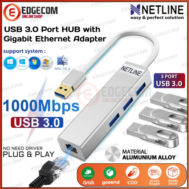 Jual USB 3.0 HUB 3 Port + Gigabit Ethernet Adapter 1000Mbps Converter ...
