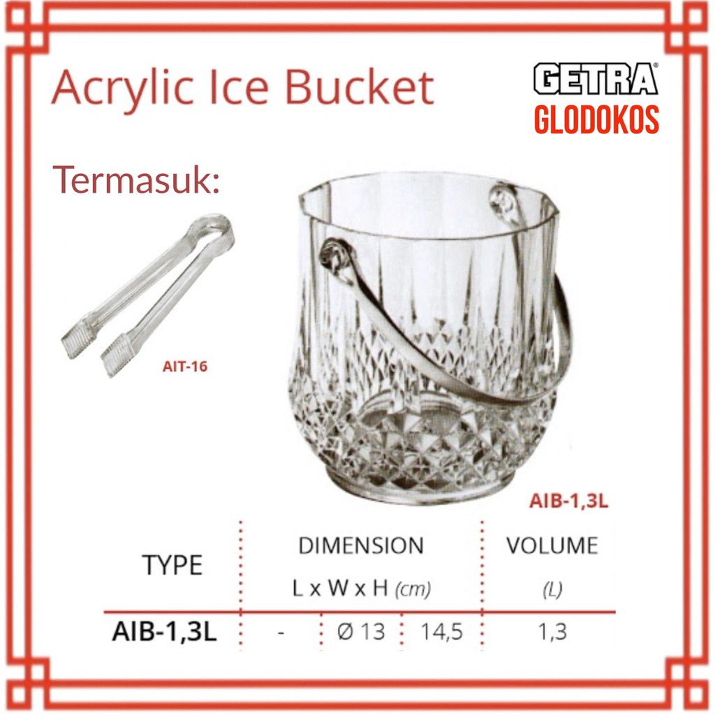 Jual Ice Bucket Acrylic / Tempat es batu akrilik AIB-1,3L + AIT-16 ...