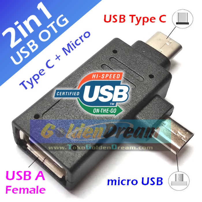 Jual Dual USB OTG to Type C + Micro USB On The Go 2in1 Adapter ...
