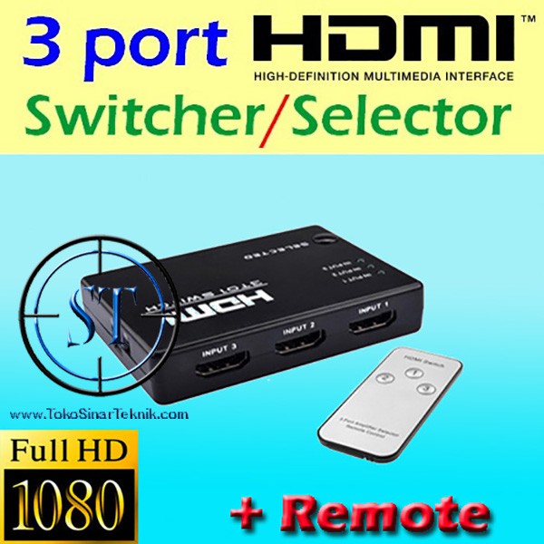 Jual +REMOTE HDMI Selector 3 Port Output Switcher Splitter Spliter Plus ...
